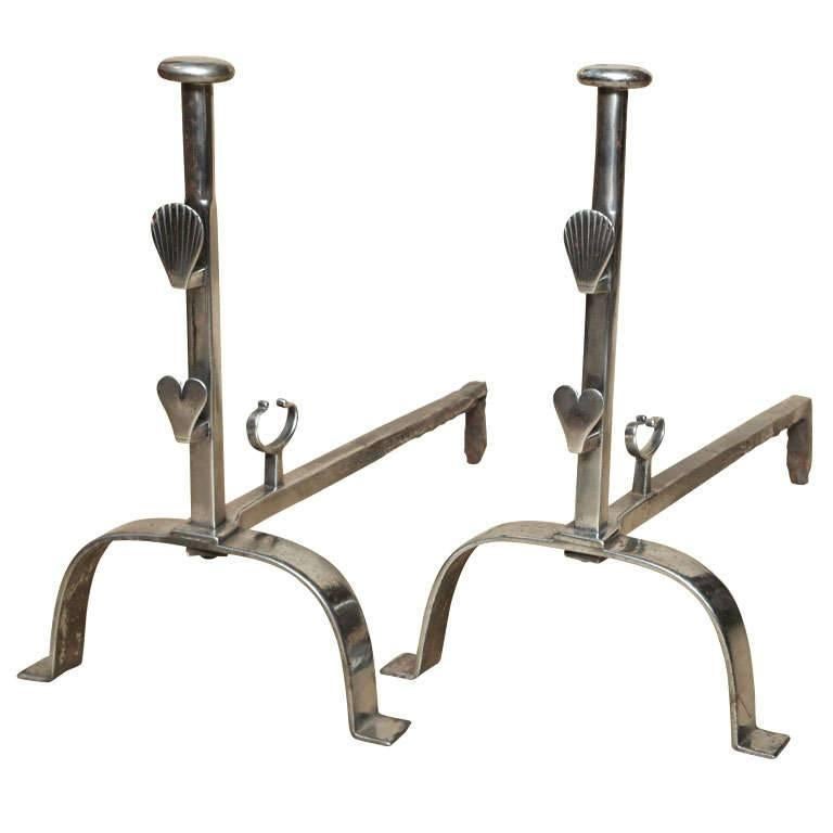 18th Century English Folk-Art Fire Dogs in Polished Steel For Sale at ...