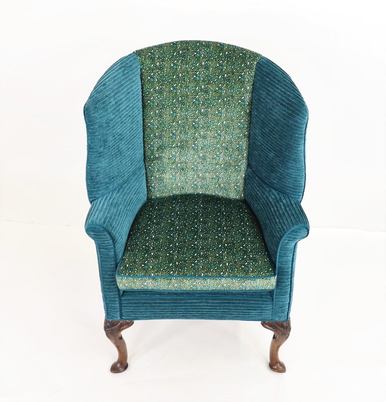 18th Century English George II Walnut Wingback With Modern Fabric For ...