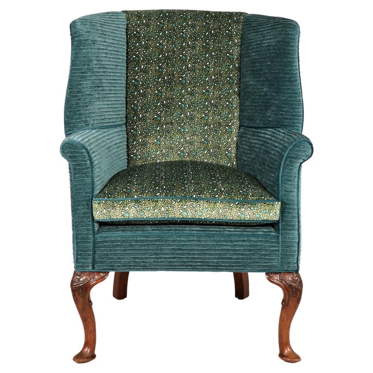 18th Century English George II Walnut Wingback With Modern Fabric For ...