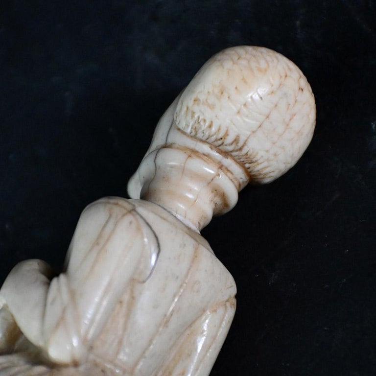 18th Century English Hand Carved Mutton Bone Figurative Snuff Box For ...