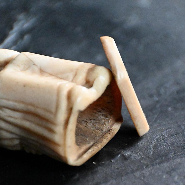 18th Century English Hand Carved Mutton Bone Figurative Snuff Box For ...