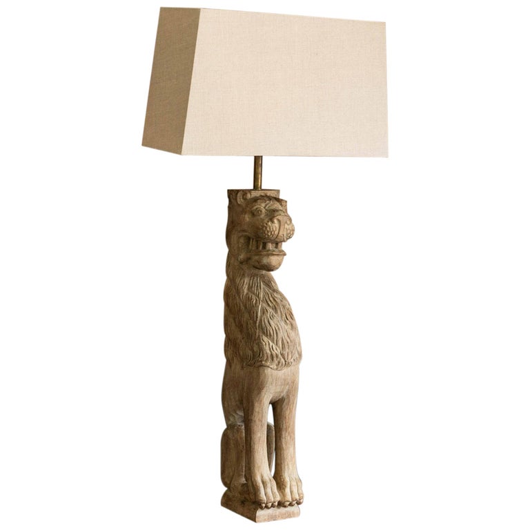 18th Century English Large Carved Oak Lion Table Lamp For Sale at 1stDibs