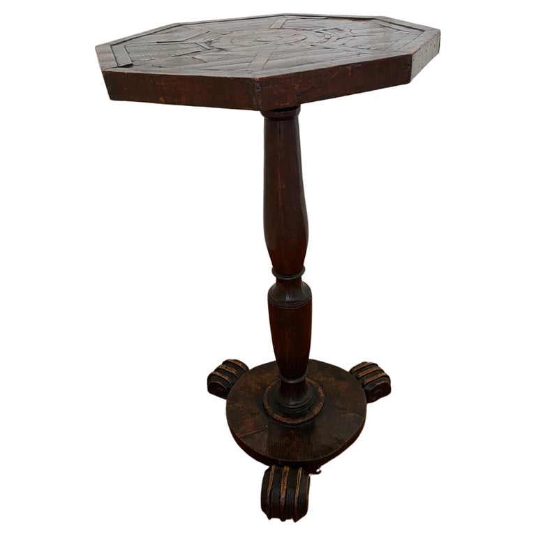 18th Century, English Oak Candle Stand with Inlaid Octagonal Top For ...