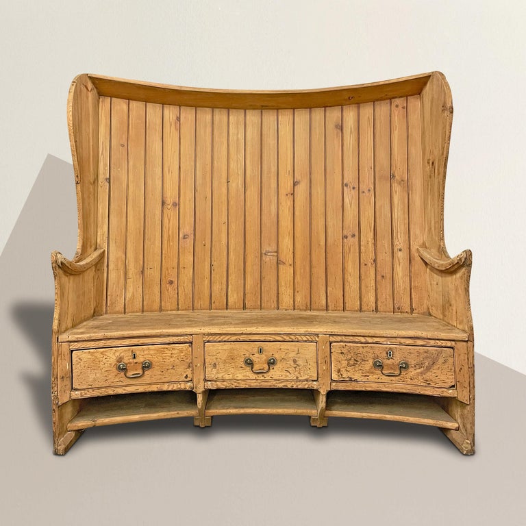 18th Century English Pine Curved Settle For Sale at 1stDibs