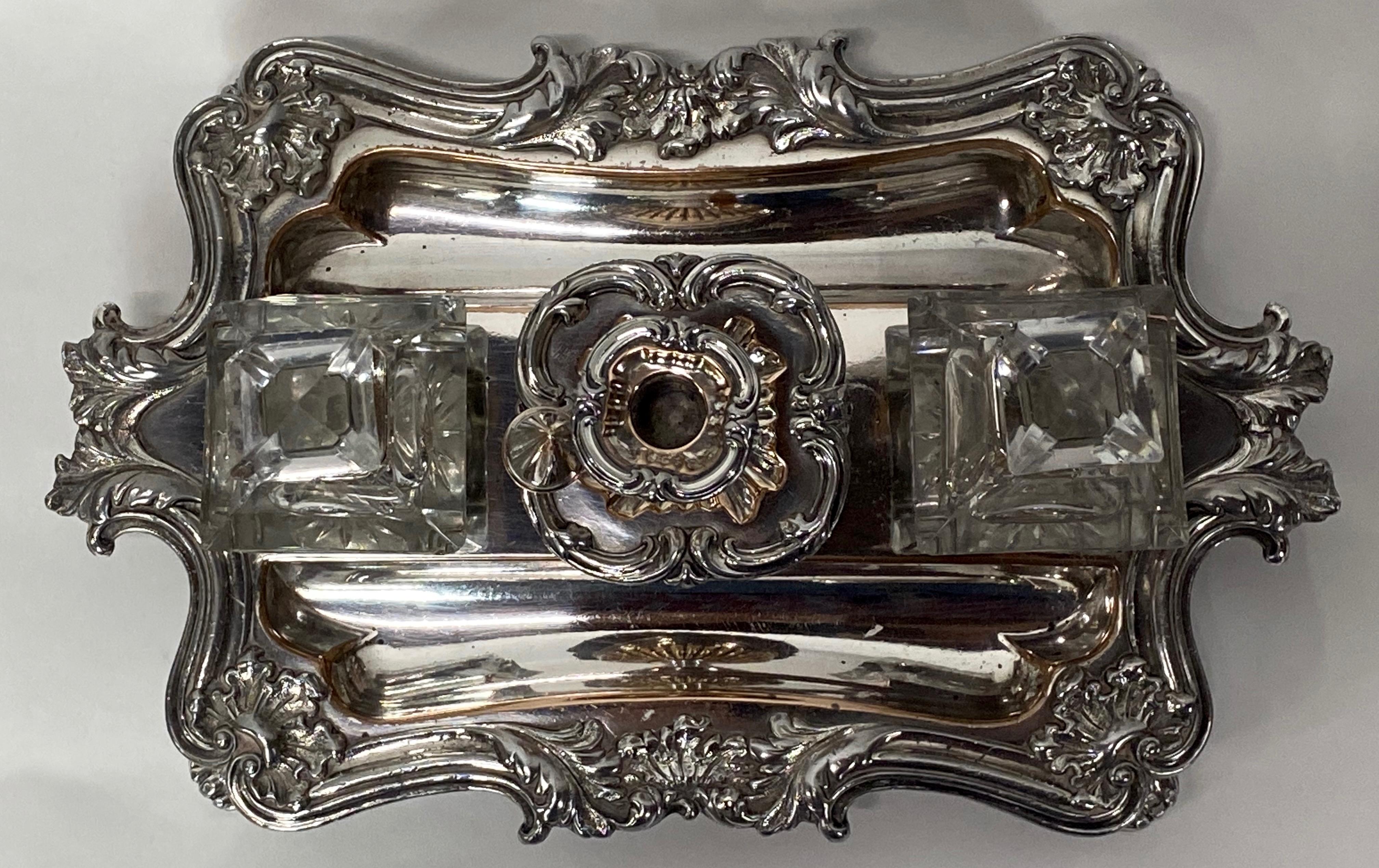 18th Century English Sheffield Silver Plate Inkwell Desk Set at 1stDibs