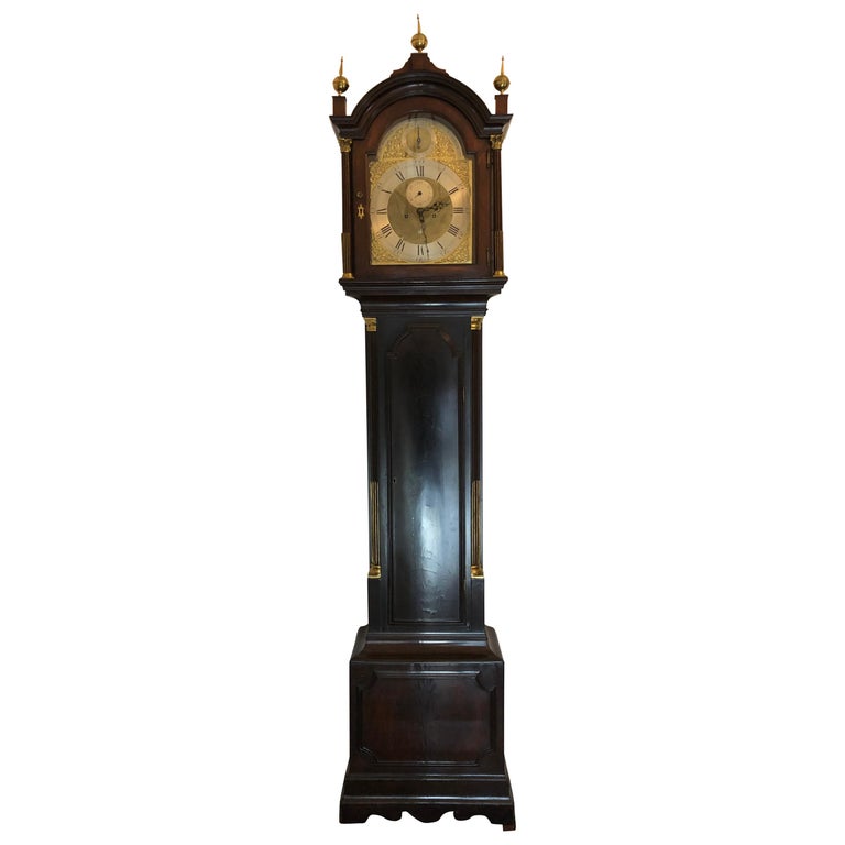 18th Century English Tall Case Grandfather Clock, Brass Face, Mahogany ...