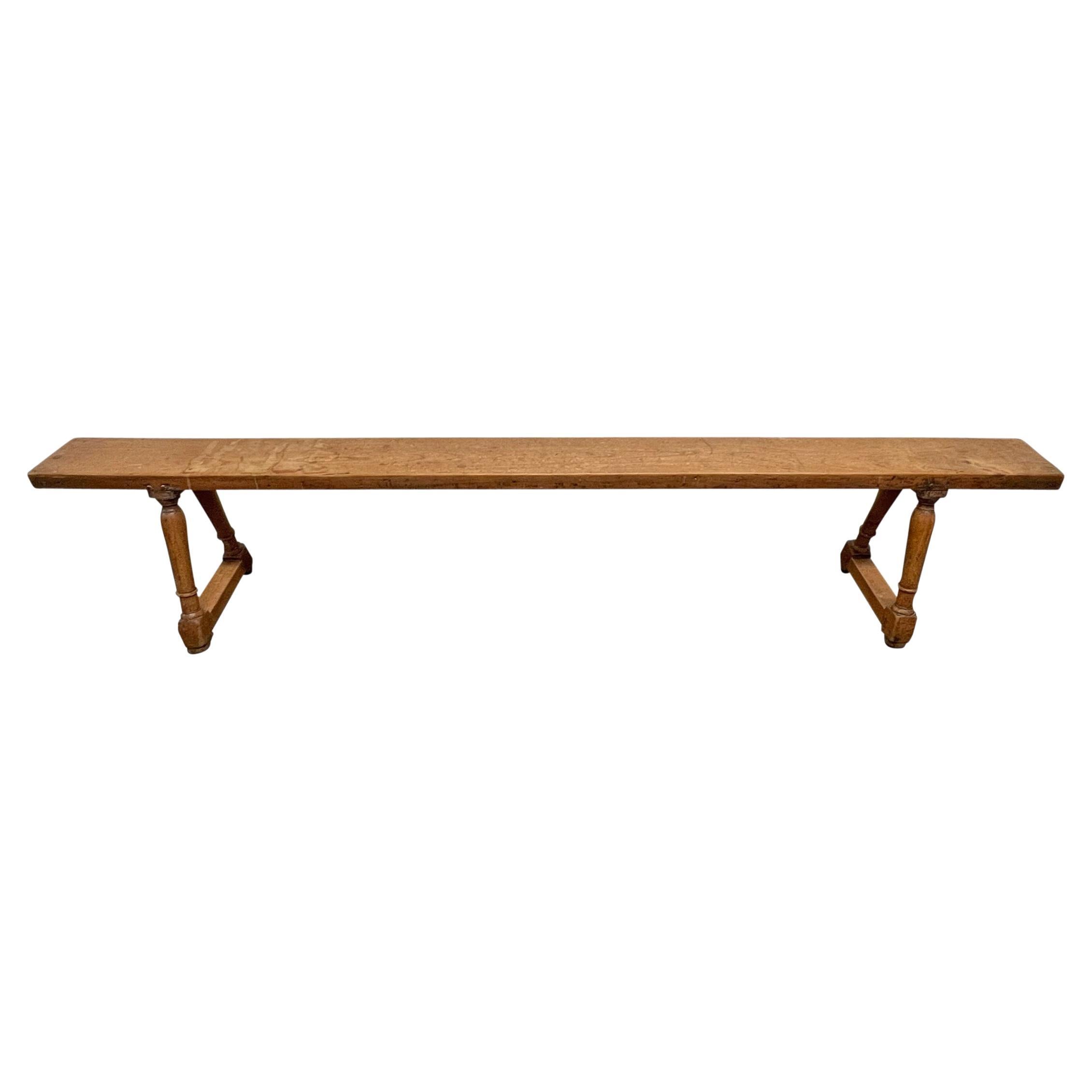 Spool Leg Upholstered Walnut Bench, Italy, 18th Century at 1stDibs