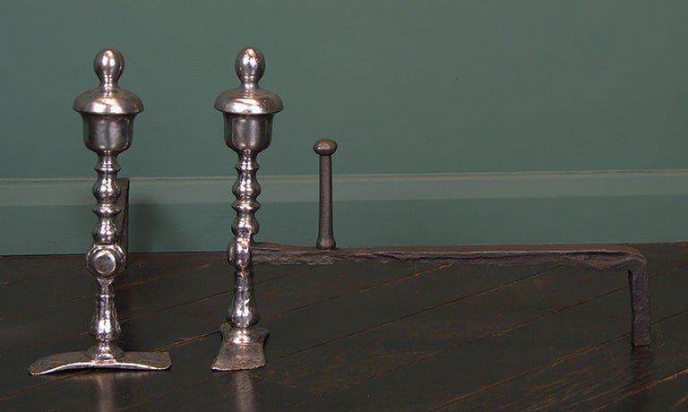 18th Century English Wrought Fireplace Fire Dogs Andirons For Sale at ...