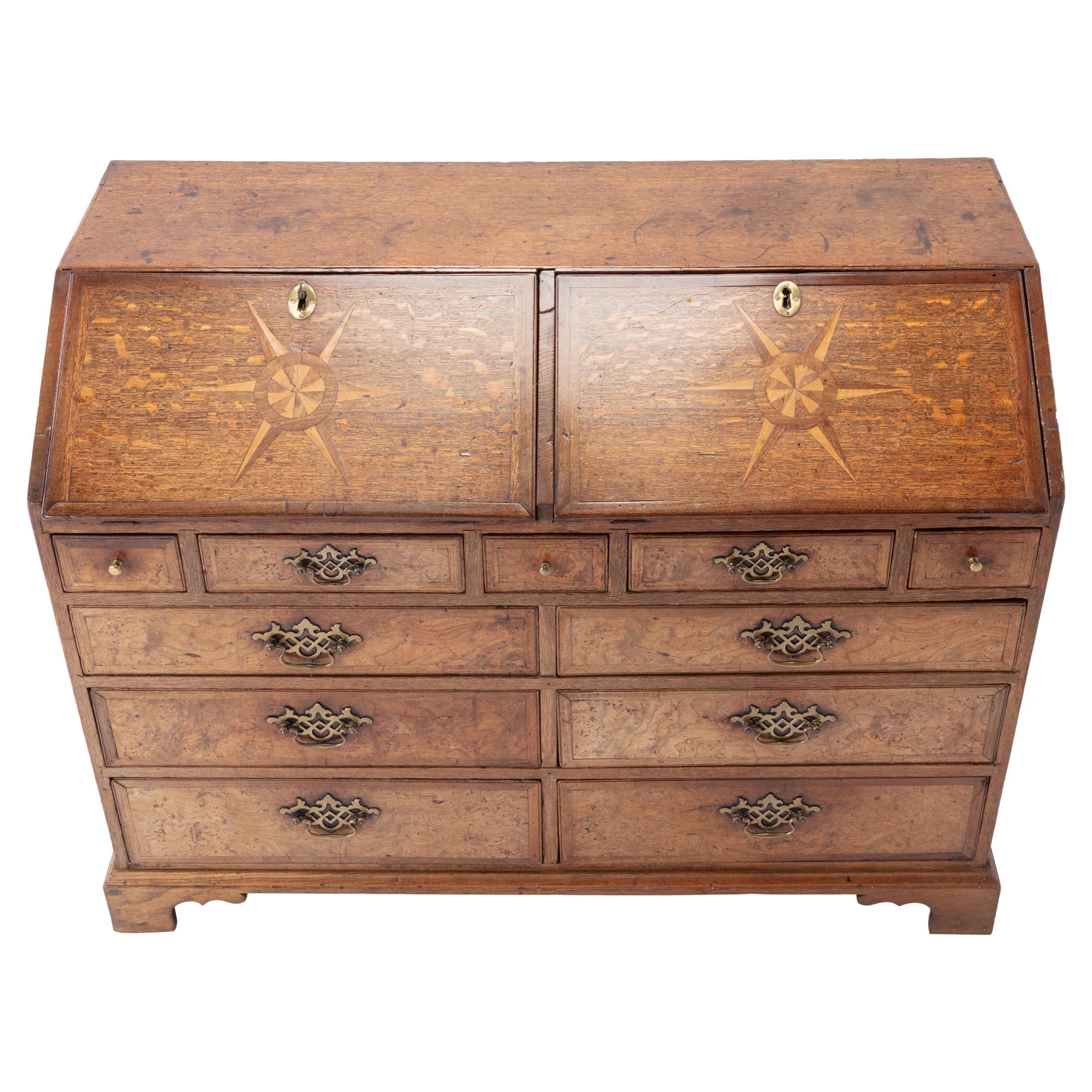 18th Century Oak Bureau with Original Brass Handles at 1stDibs