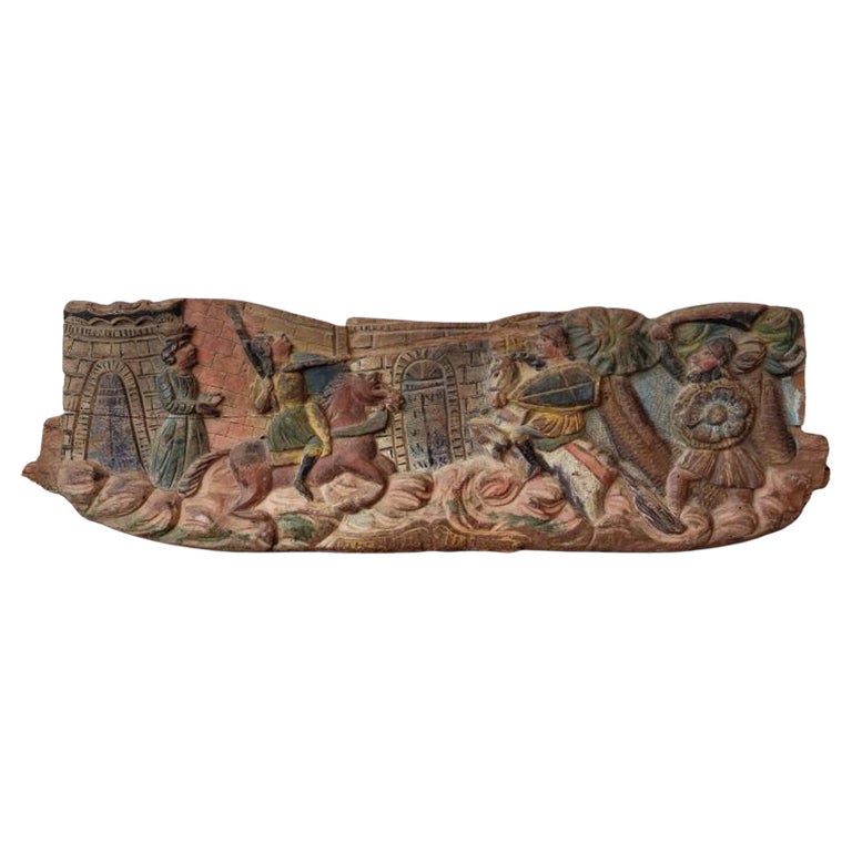 18th Century European Carved Polychrome Panel Architectural Element For ...