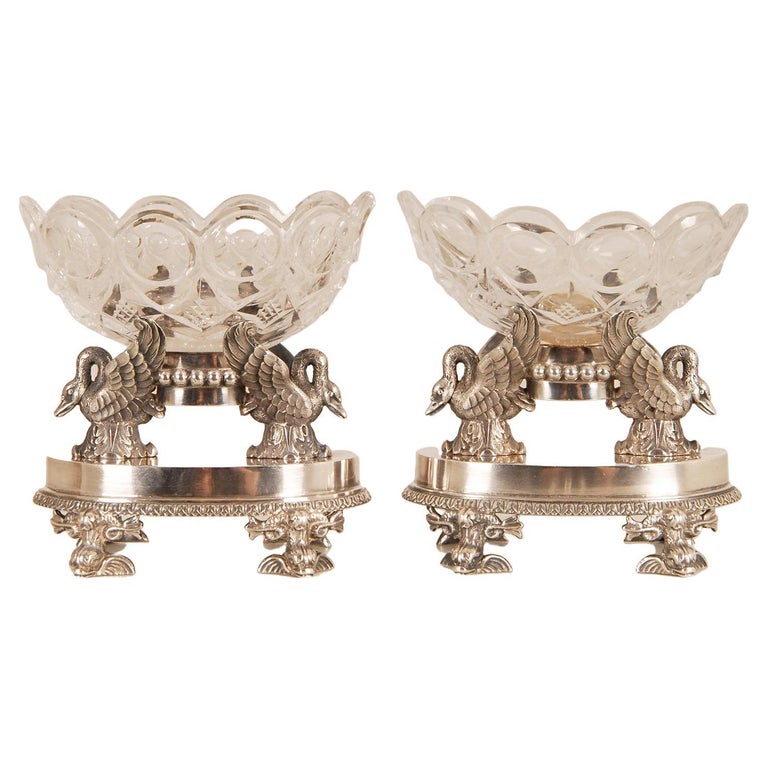 18th Century Empire Silver Baccarat Crystal Salt Cellars F. Durand ...