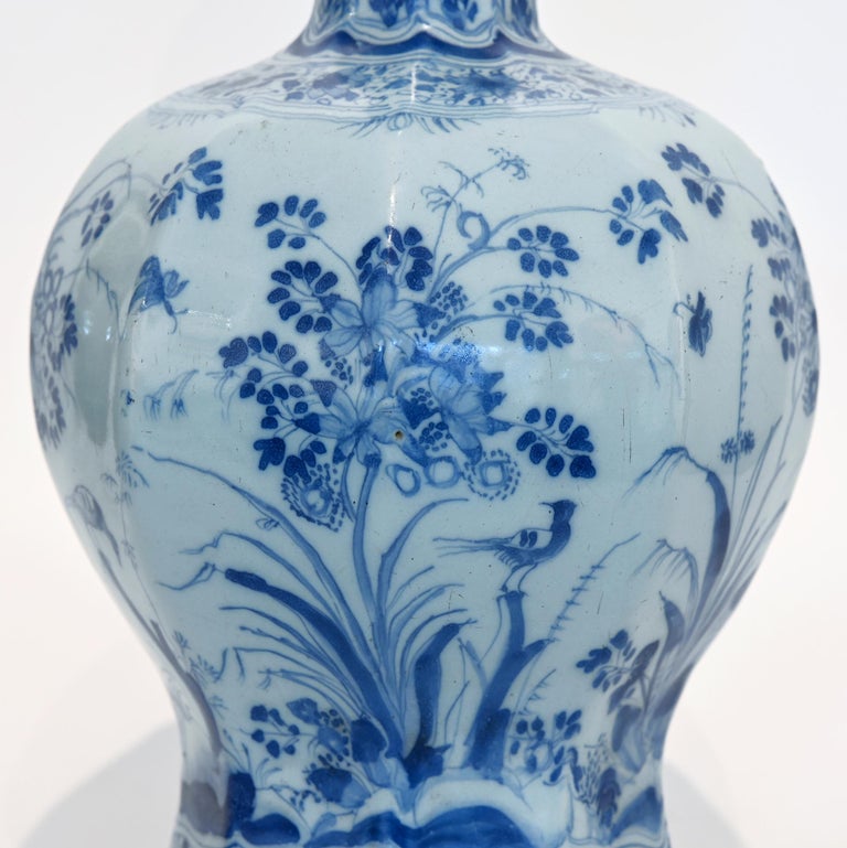 18th Century Fine Vase Delftware Plants and Birds Fine Painting Fayance ...