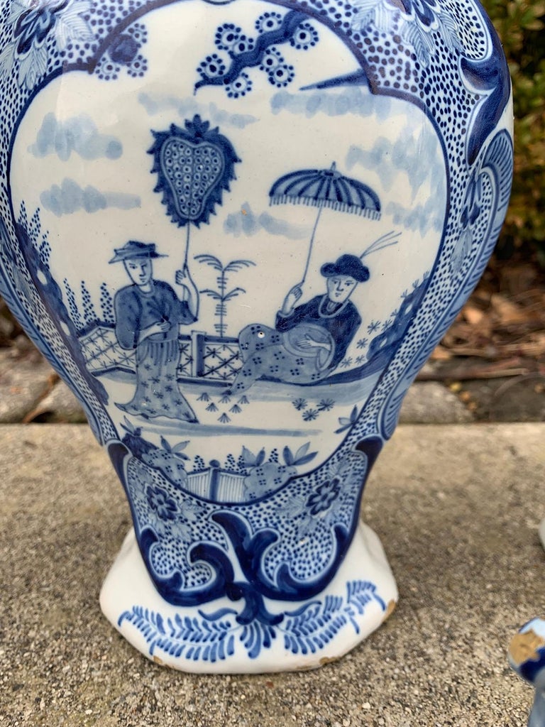 19th Century Five-Piece Delft-Style Blue and White Porcelain Garniture ...