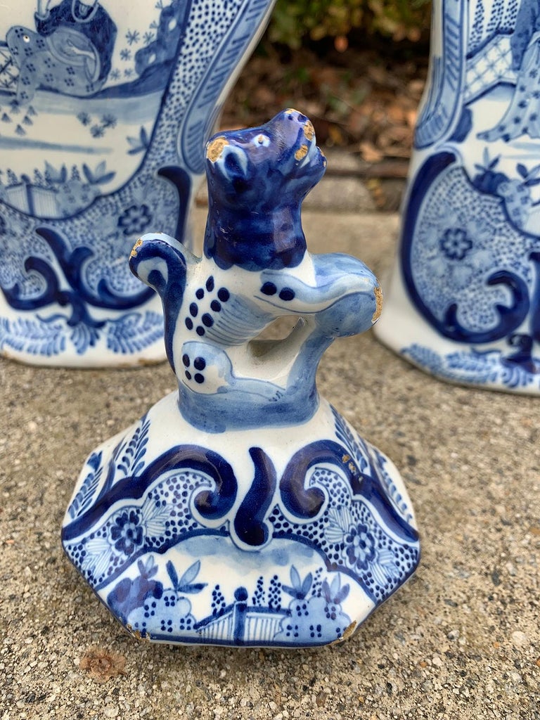 19th Century Five-Piece Delft-Style Blue and White Porcelain Garniture ...