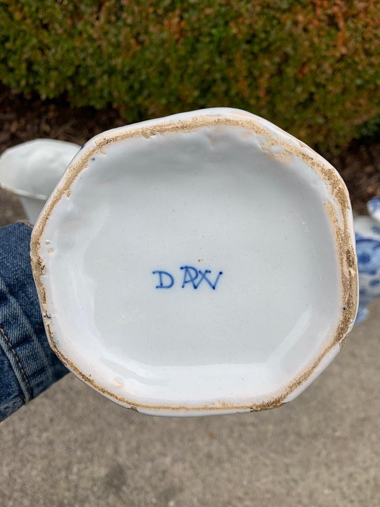 19th Century Five-Piece Delft-Style Blue and White Porcelain Garniture ...