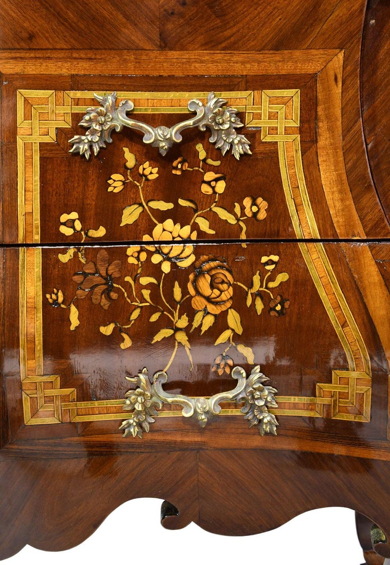 Antique Italian or Dutch Small Rococo Bombe Secretary Desk w/ Marquetry ...