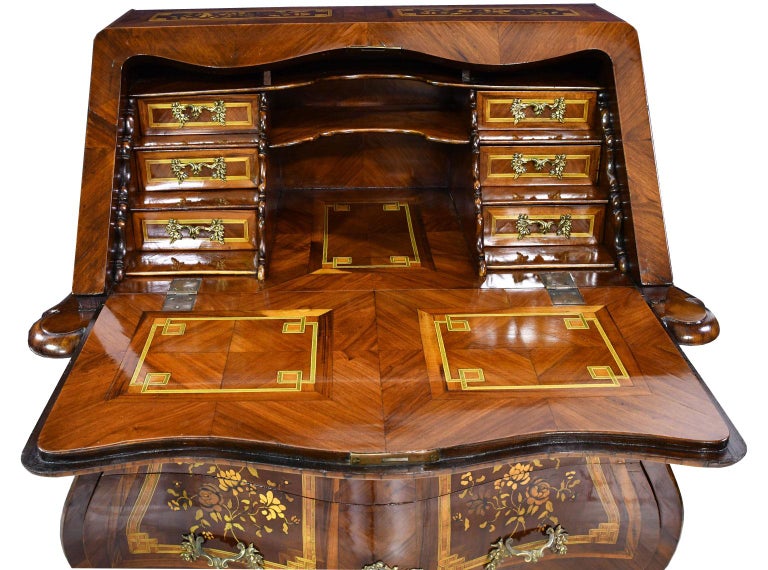 Antique Italian or Dutch Small Rococo Bombe Secretary Desk w/ Marquetry ...