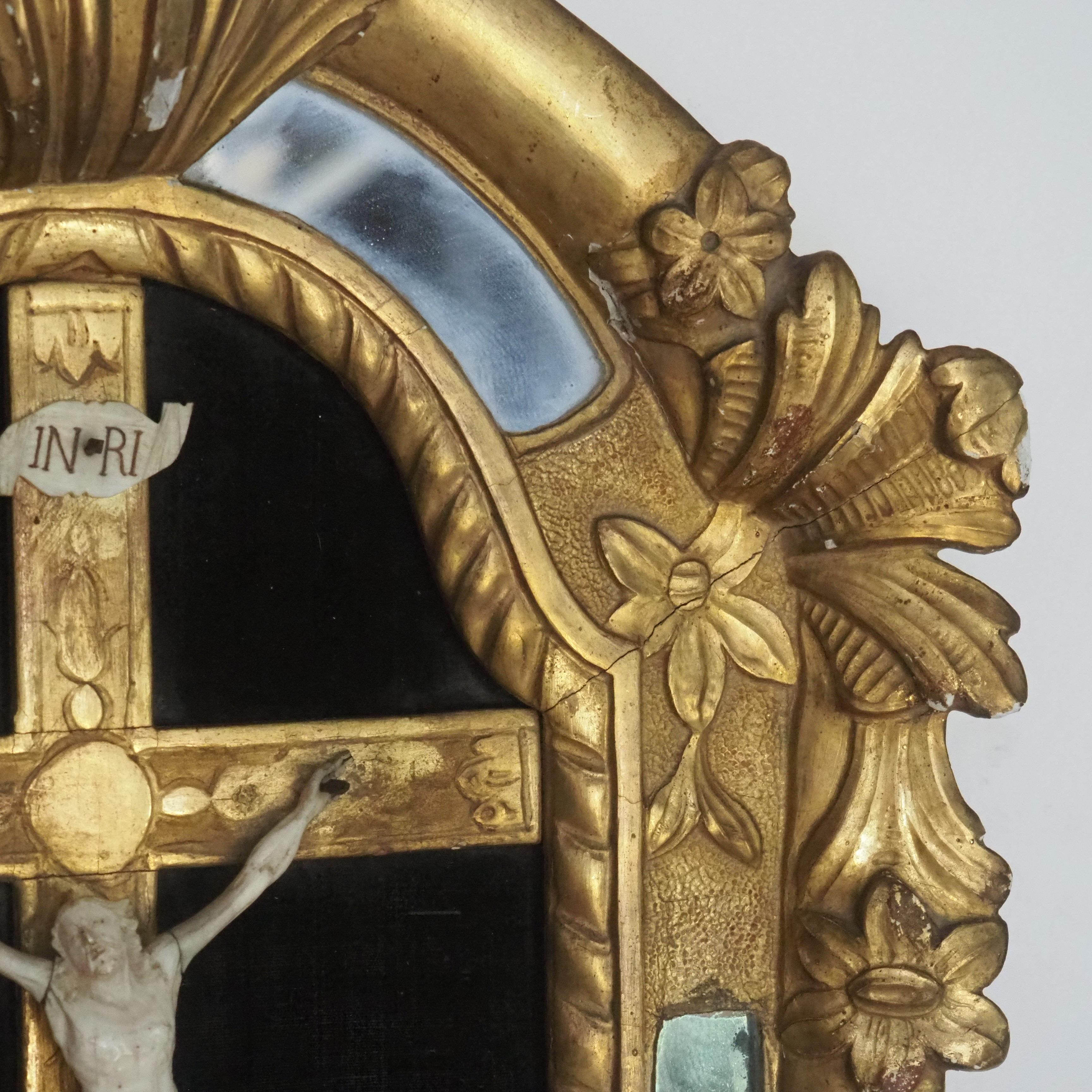 18th Century French Baroque Crucifix Cushion Mirror For Sale at 1stDibs