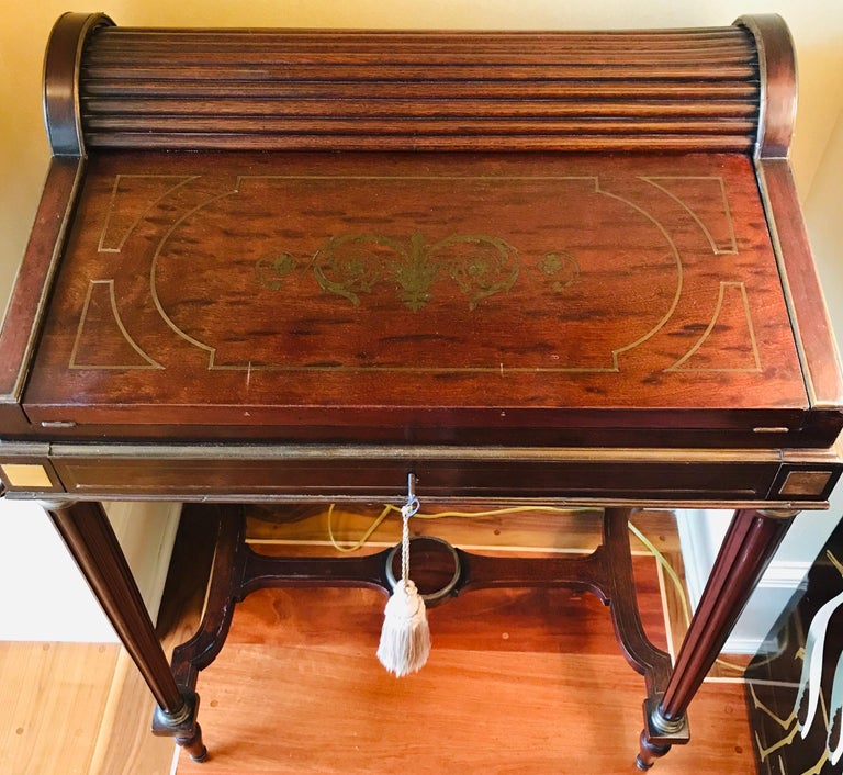 19th Century French Brass Inlay Rosewood Writing Desk with Cylinder ...