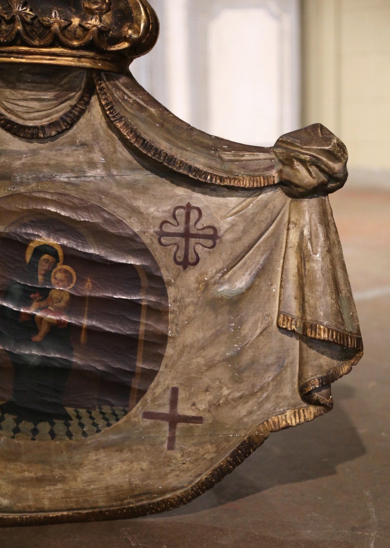 18th Century French Carved Giltwood and Polychrome "Mother and Child" Wall Crest For Sale at 1stDibs