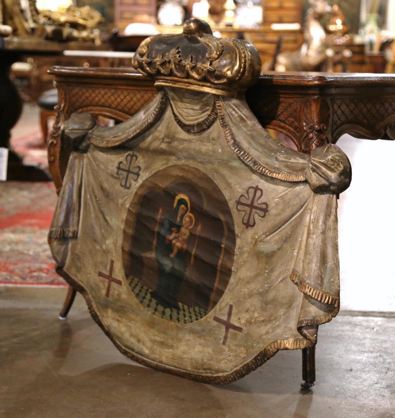 18th Century French Carved Giltwood and Polychrome "Mother and Child" Wall Crest For Sale at 1stDibs