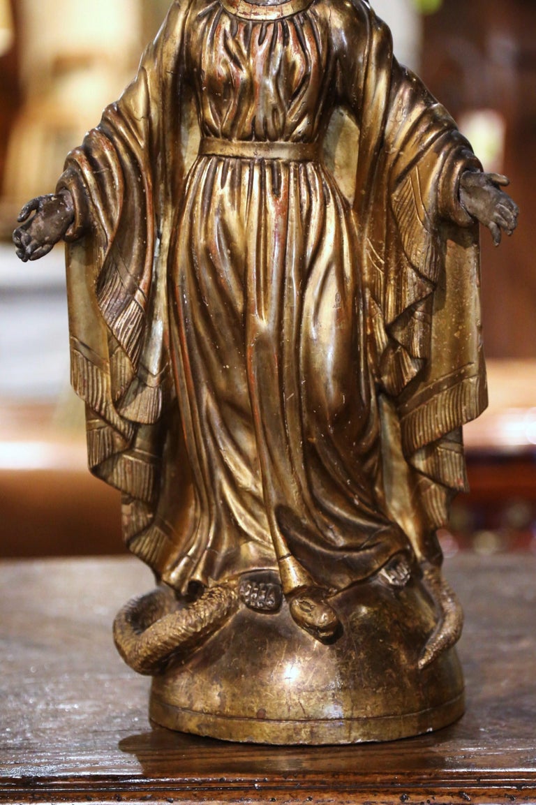 18th Century French Carved Giltwood Virgin Mary Statue with Glass Eyes ...
