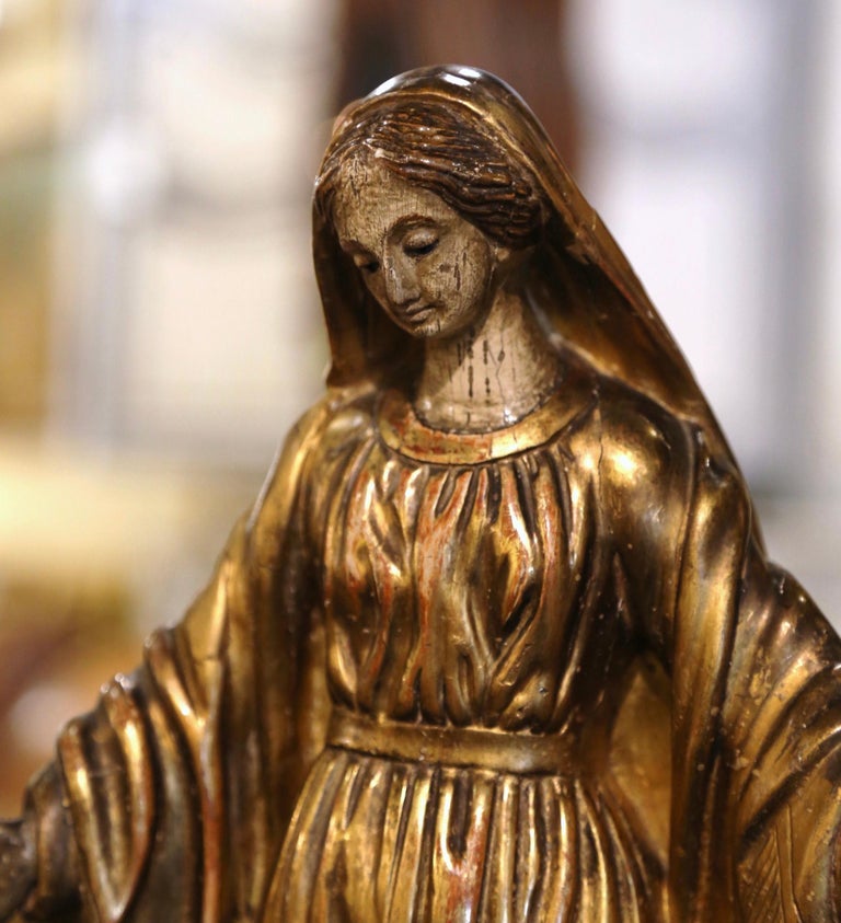 18th Century French Carved Giltwood Virgin Mary Statue with Glass Eyes ...