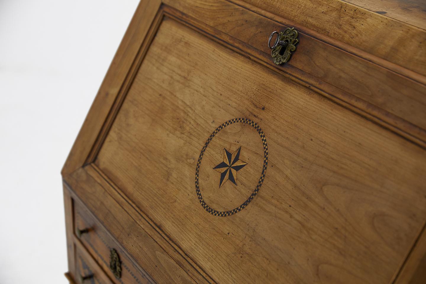 18th Century French Cherry Bureau with Ebonised Inlay at 1stDibs