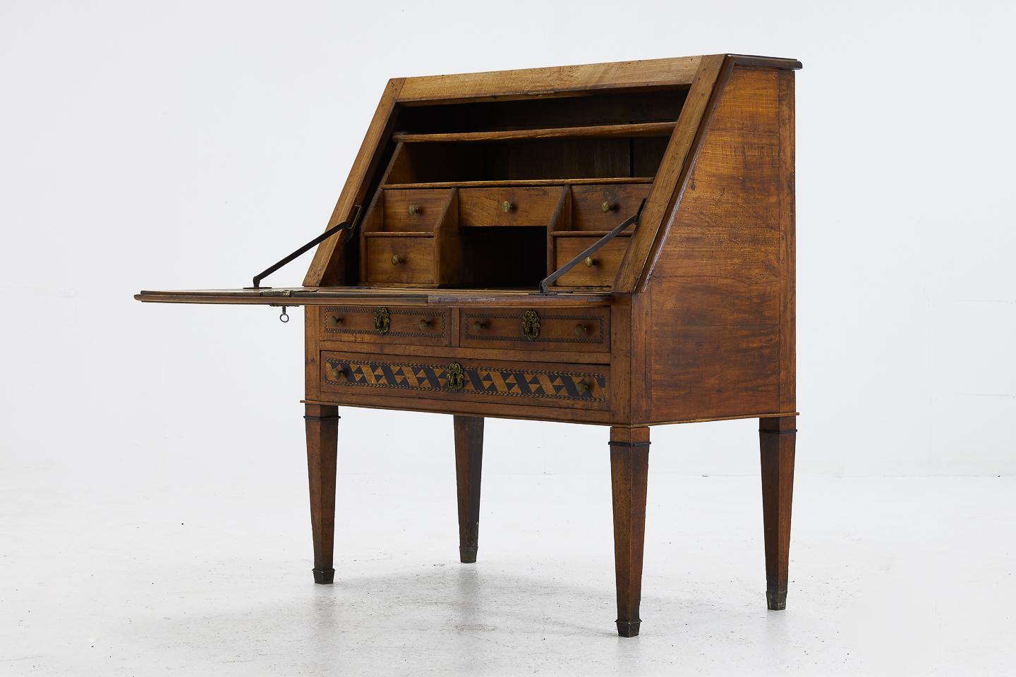 18th Century French Cherry Bureau with Ebonised Inlay at 1stDibs