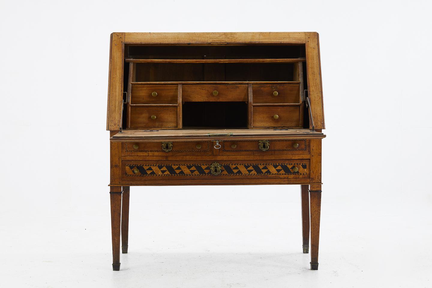 18th Century French Cherry Bureau with Ebonised Inlay at 1stDibs