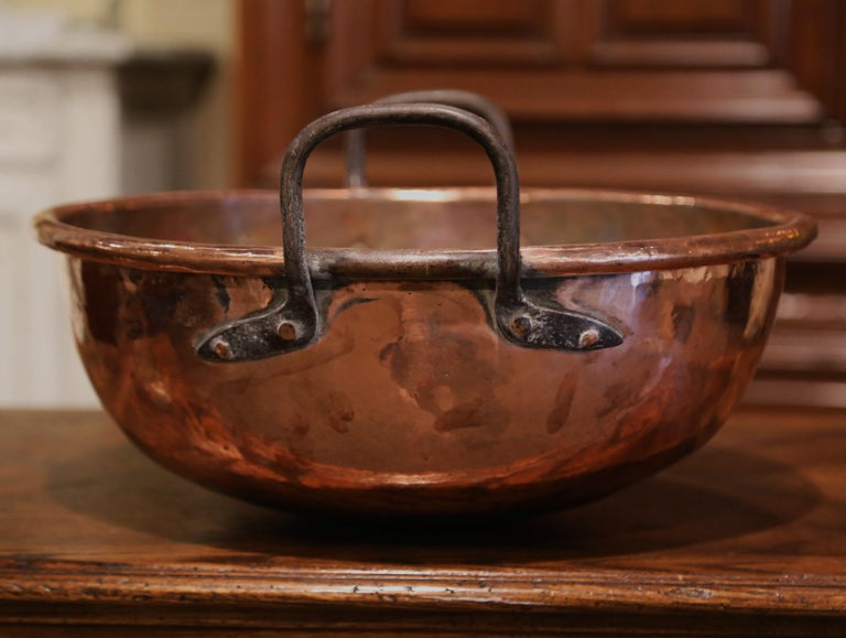 18th Century French Copper Jelly and Jam Boiling Bowl with Iron Handles ...