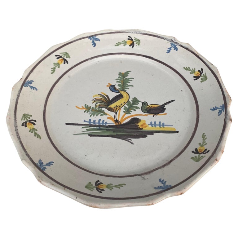 18th Century French Faience Birds Nevers Plate For Sale at 1stDibs
