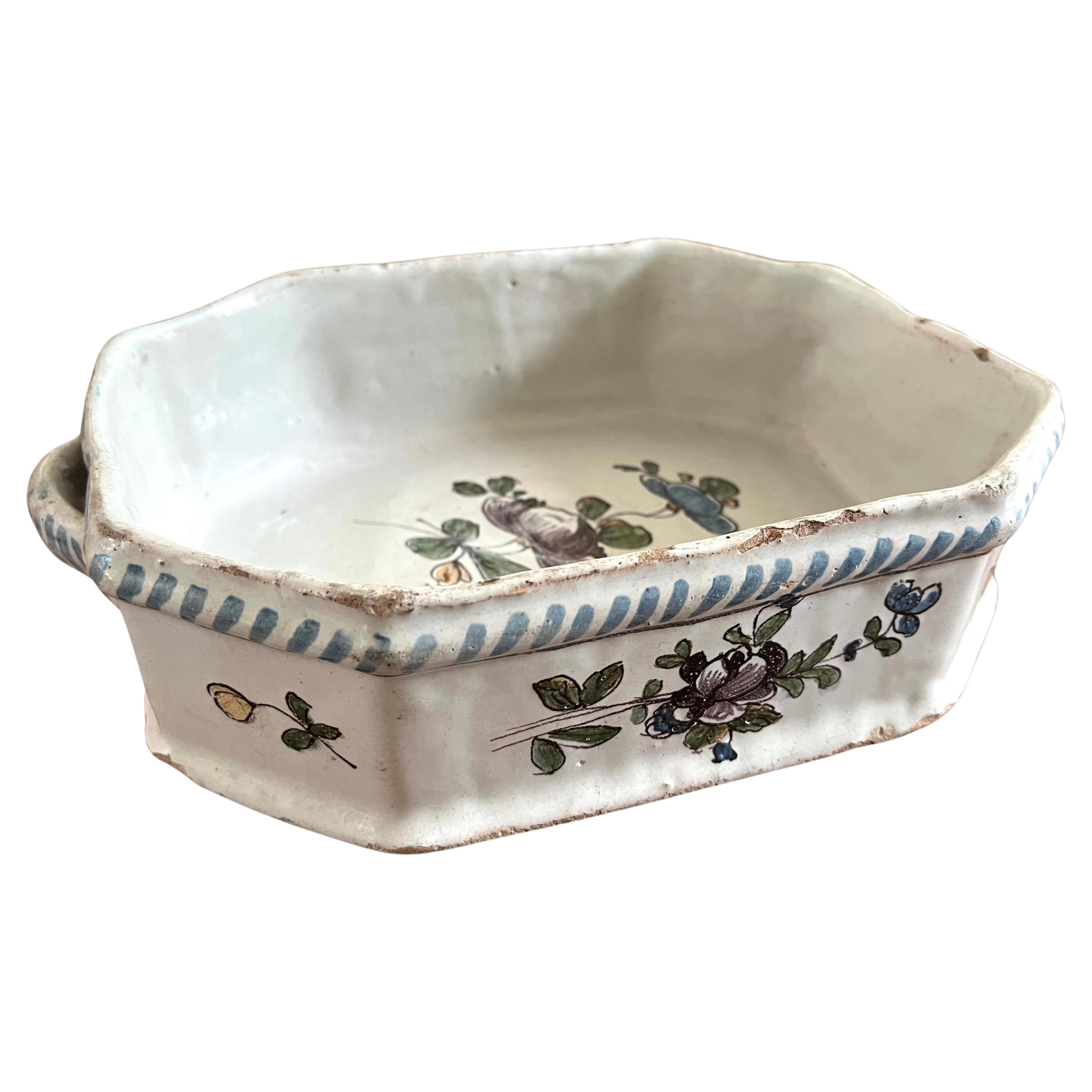 18th Century French Faience Footed Bowl With Handles For Sale at 1stDibs