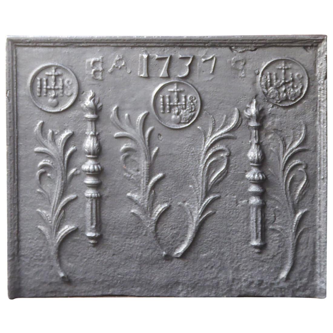 18th Century French Fireback 'Pillars with Medieval IHS Monogram' at ...