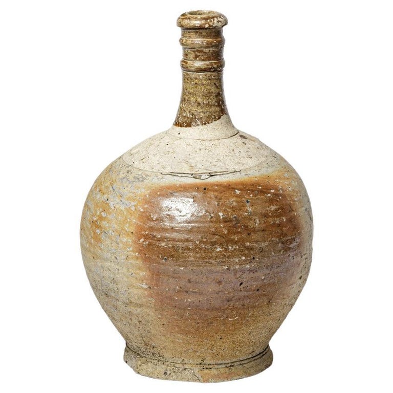 18th century french folk antic art ceramic bottle or vase realised in ...