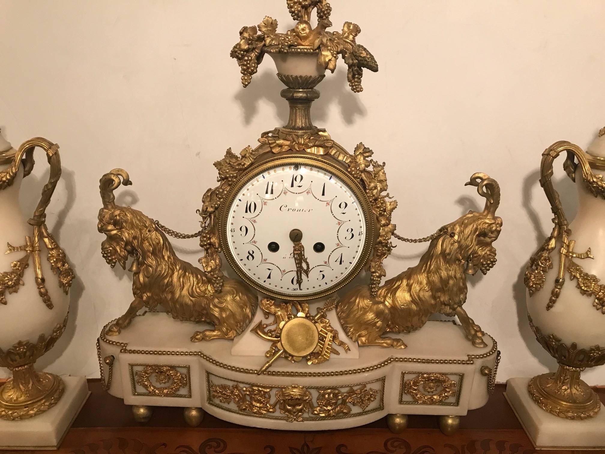 18th Century French Gilt Bronze and Marble Clock and Garniture by ...