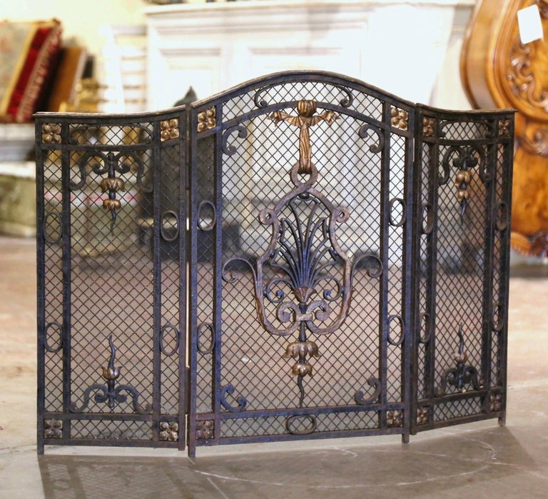 18th Century French Gothic Wrought Iron Fireplace Screen with Mesh at ...