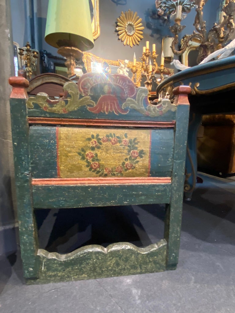 18th Century French Hand Carved Hand Painted Wooden Baby Crib or Bed ...