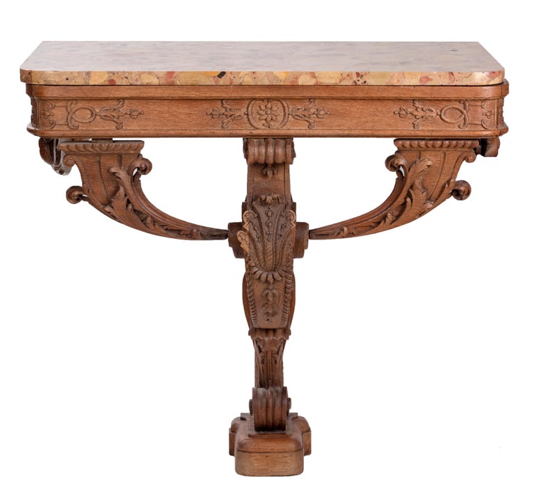 18th Century French Hand Carved Wooden One Leg Console Table with ...