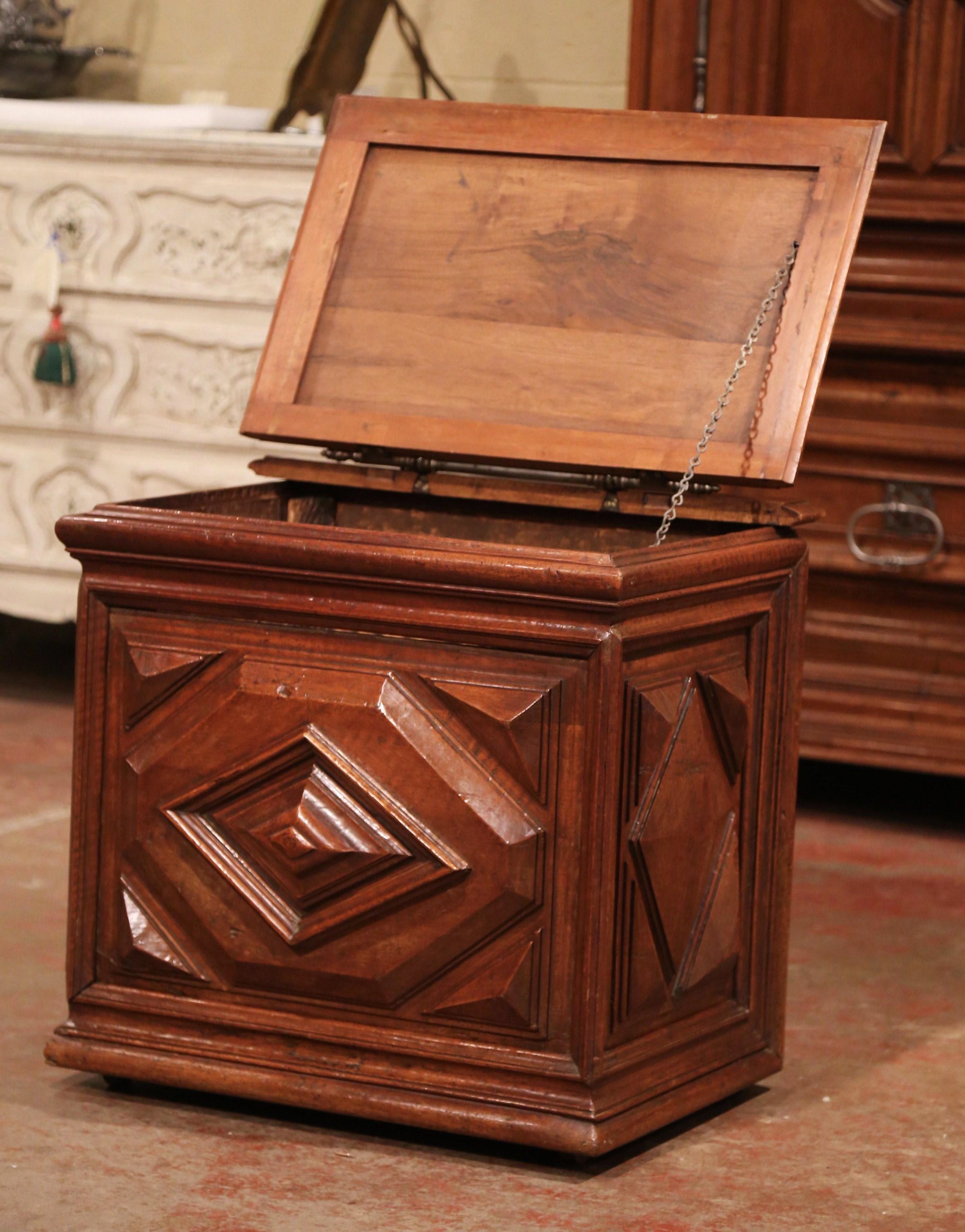 18th Century French Louis XIII Carved Walnut Diamond Shape Trunk on ...