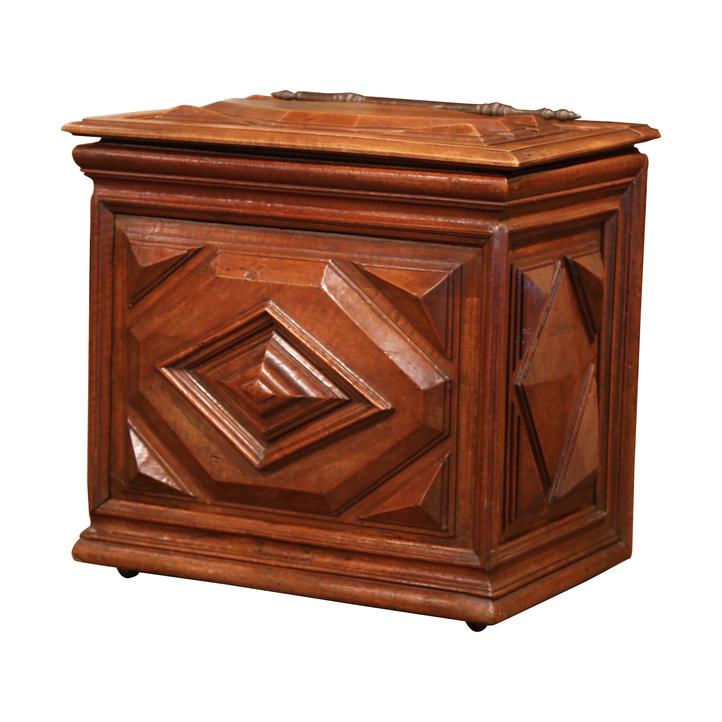 18th Century French Louis XIII Carved Walnut Diamond Shape Trunk on ...