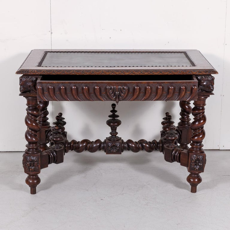 18th Century French Louis XIII Style Barley Twist Desk with Green ...