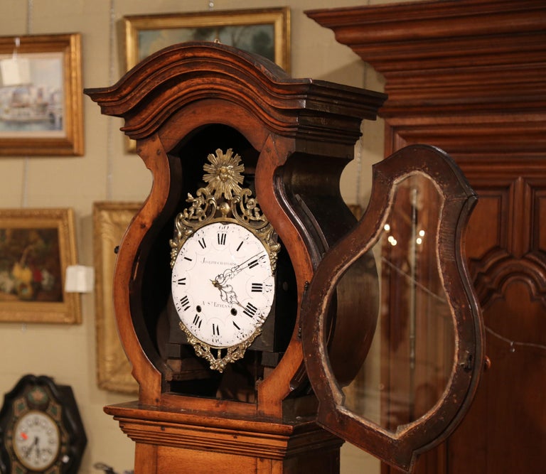 18th Century French Louis XIV Carved Walnut Tall Case Clock from Lyon ...