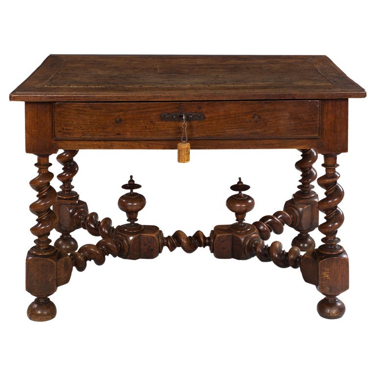 18th Century French Louis XIV Walnut Center Writing Table on Barley ...