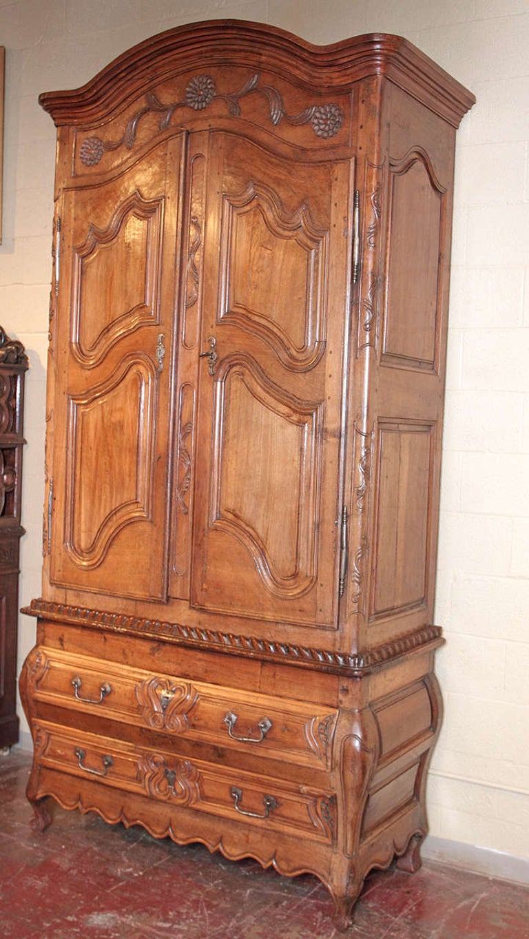 18th Century French Louis XV Carved Bombe Walnut Armoire Chest from ...