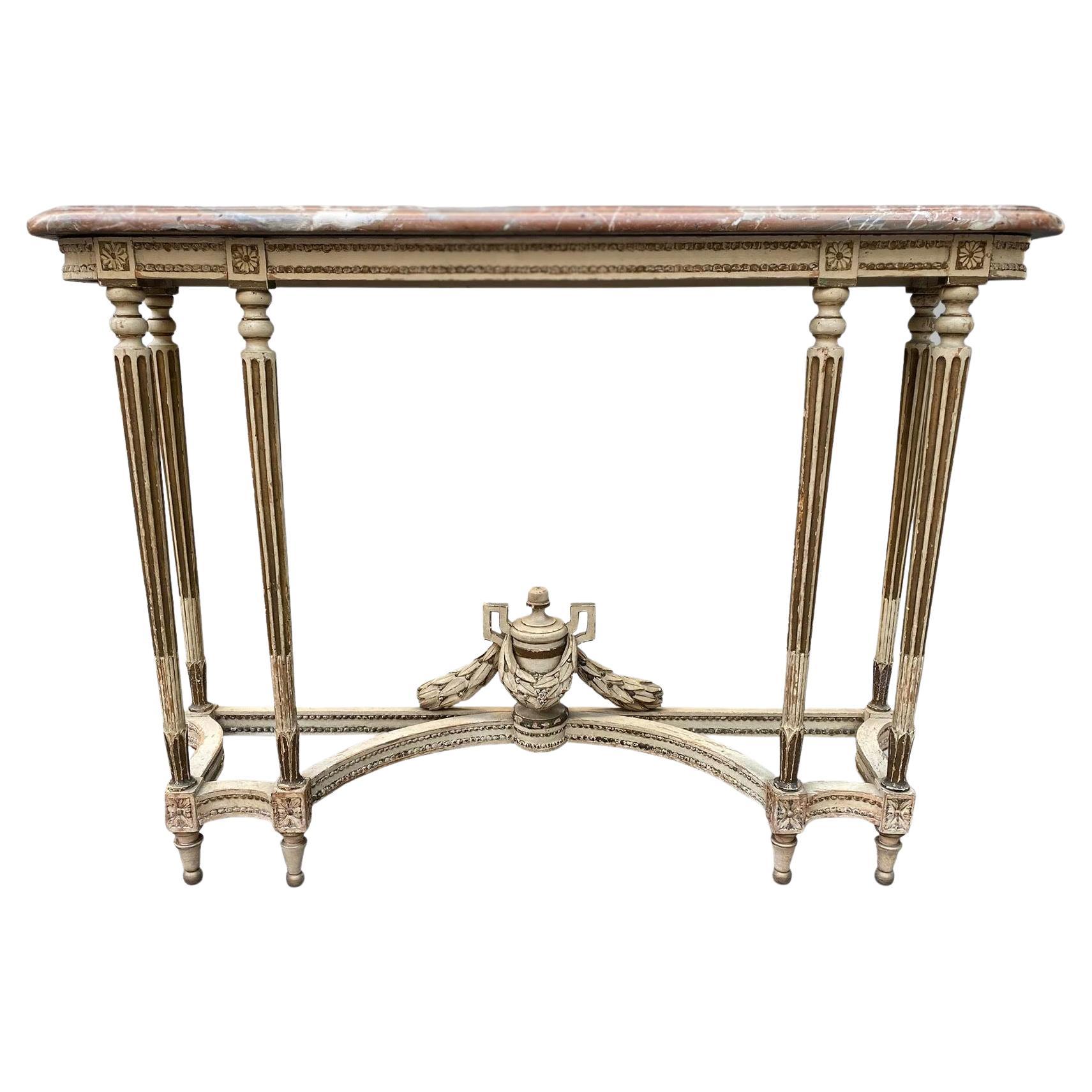 Antique Carved Giltwood and Pink Marble Console Table by Linke For Sale ...
