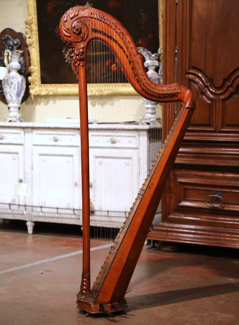 18th Century French Maple Decorative Harp with Hand Painted Chinoiserie ...