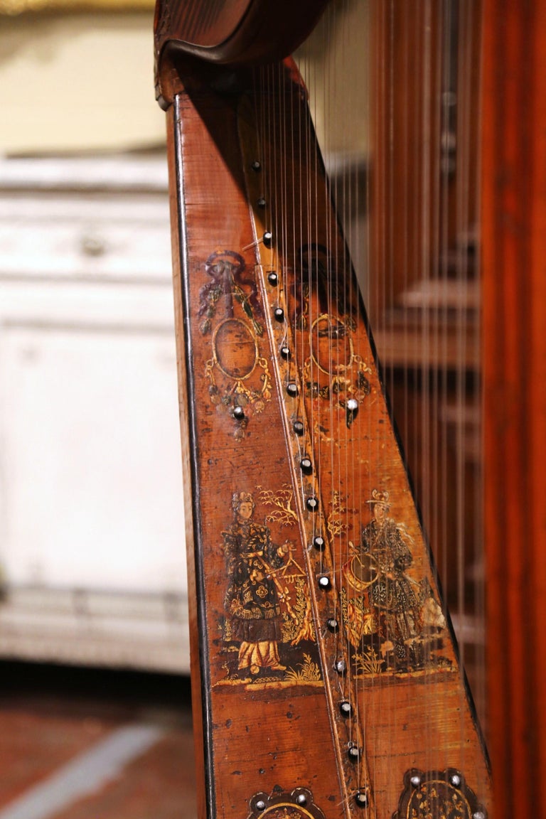 18th Century French Maple Decorative Harp with Hand Painted Chinoiserie ...