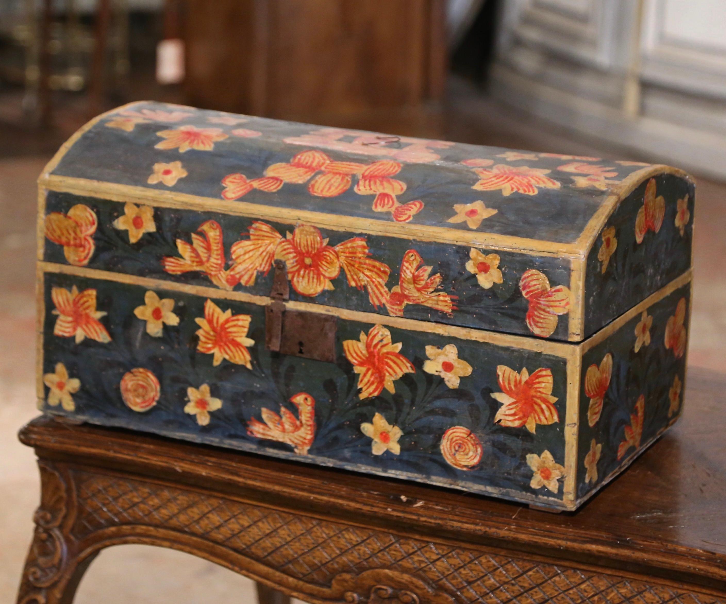 18th Century French Normand Painted Wedding Box with Floral, Leaf and Bird Motifs For Sale at ...