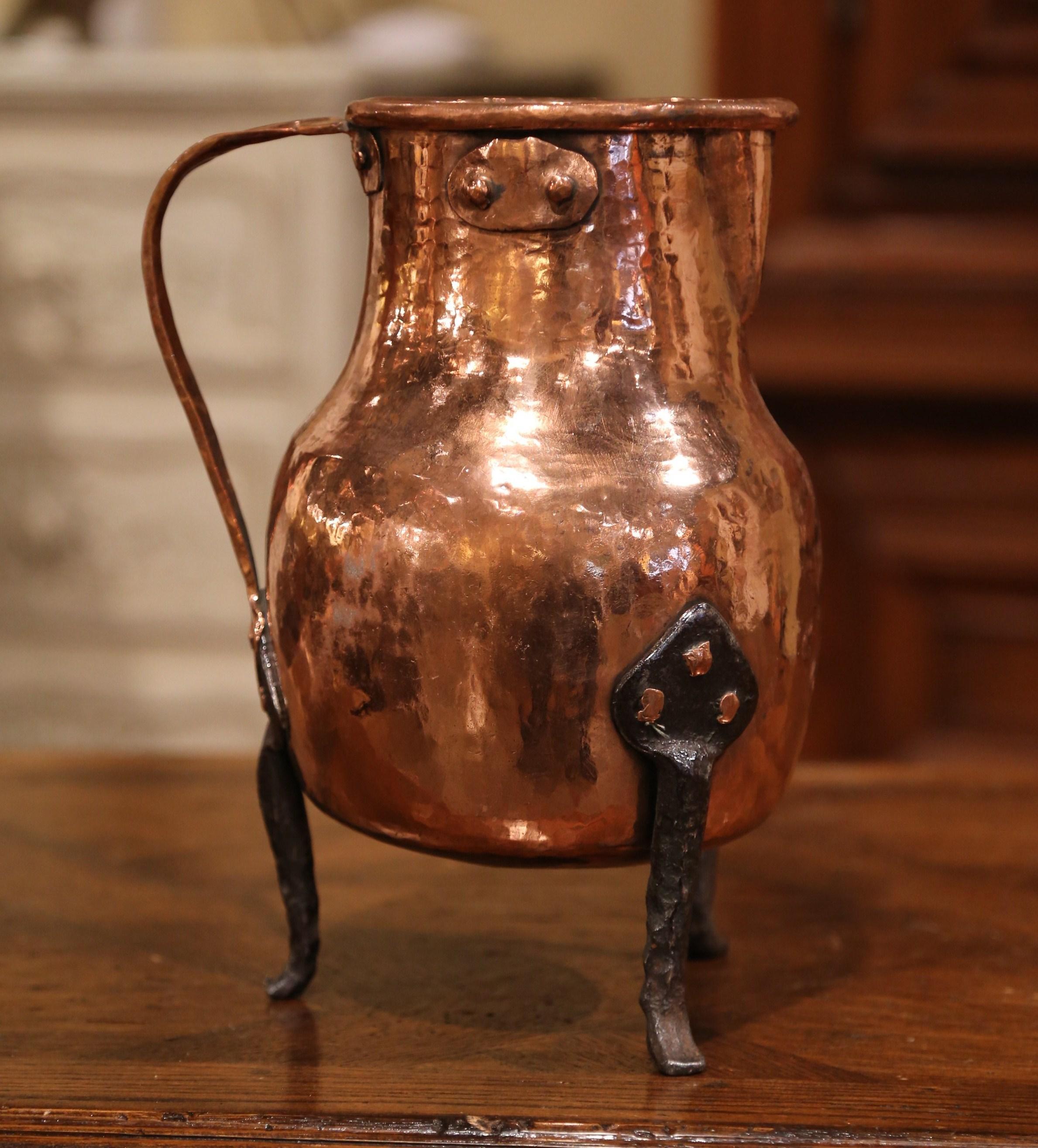 18th Century French Polished Copper and Forged Iron Hot Water Pitcher ...